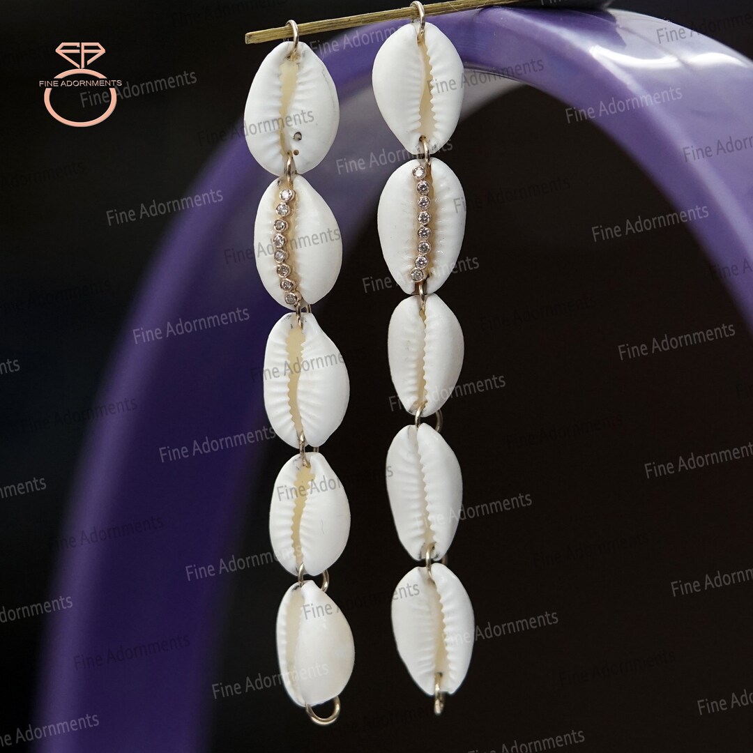 Solid 14k Yellow Gold Cowrie Shell Jewelry Diamond Shell Necklace ...
