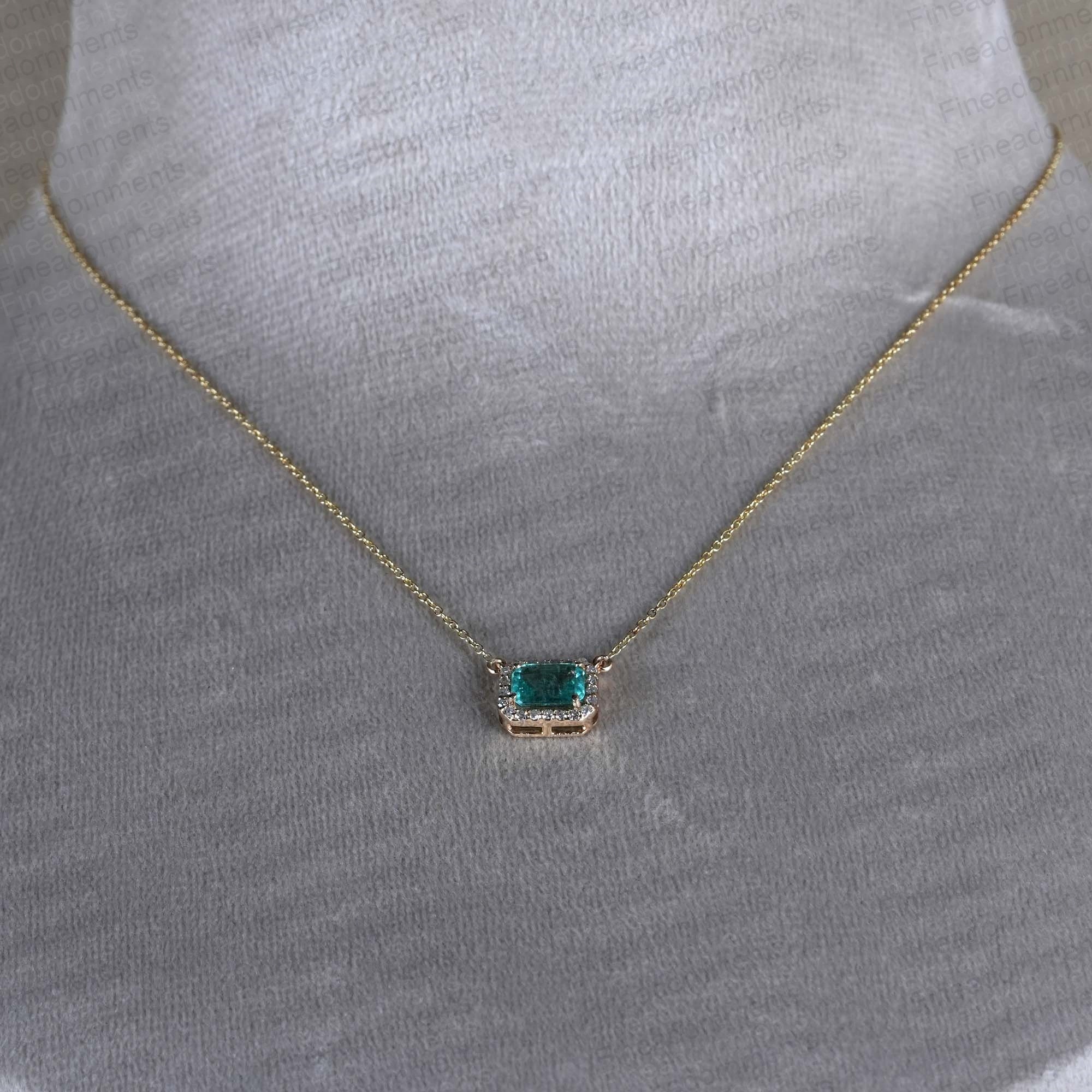 Natural Emerald Gemstone Pendant Chain Necklace Pave Diamond - Etsy