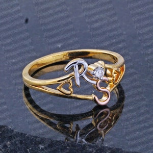 Solid 14k Yellow Gold Ring, Pave Diamond Initial RS Ring Heart Jewelry ...