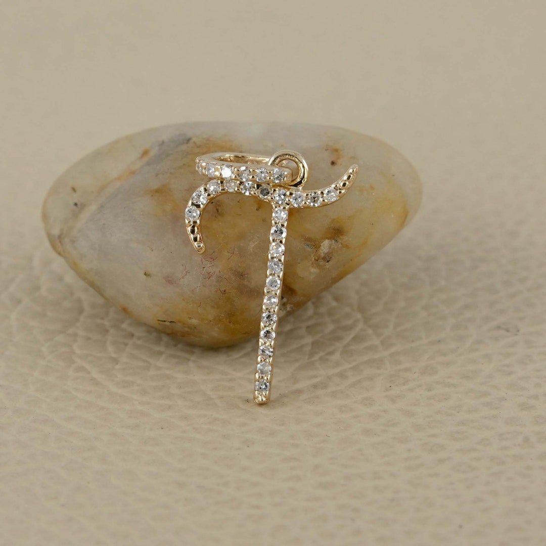 Solid 14k Gold Initial T Pendant Pave Diamond Jewelry Alphabet Charm ...