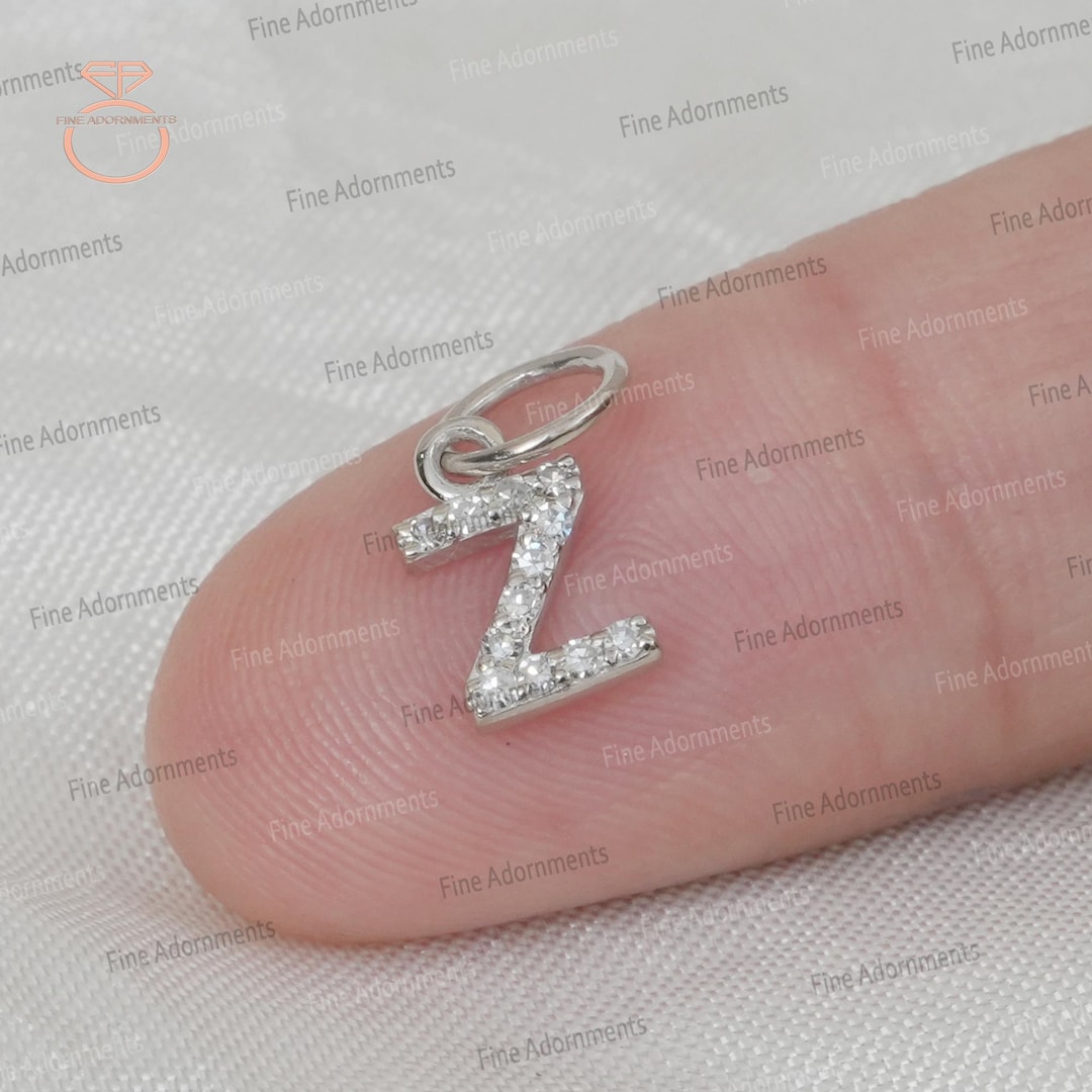 Solid 14k White Gold Z Initial Pendant Pave Diamond Z Letter Jewelry ...