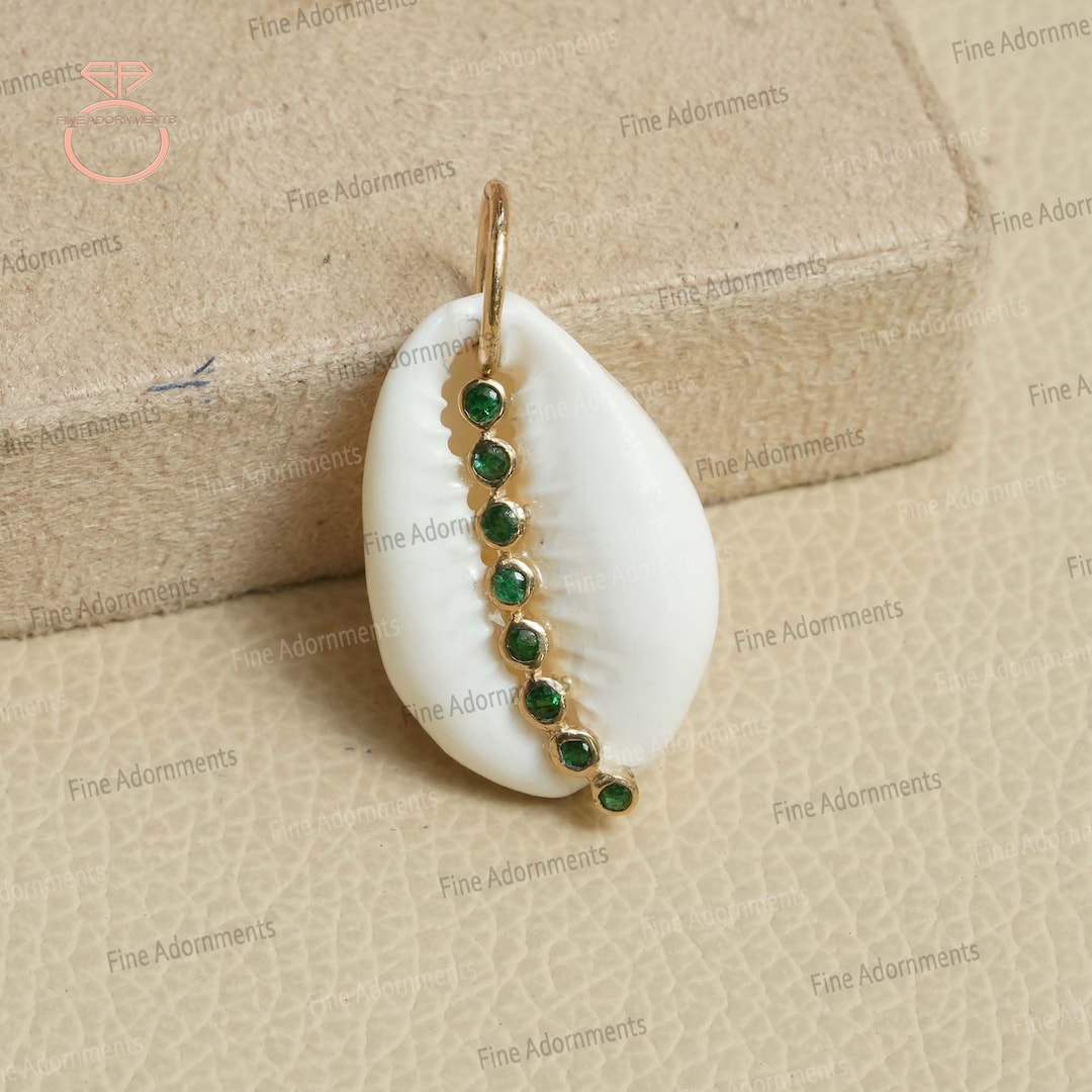 14k Gold Shell Pendant Natural Emerald Shell Gold Jewelry Unisex Gift ...