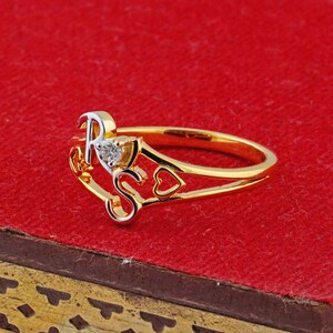 Solid 14k Yellow Gold Ring, Pave Diamond Initial RS Ring Heart Jewelry ...
