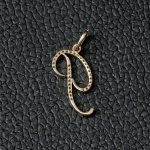 Solid 14k Yellow Gold P Initial Pendant, Pave Diamond P Letter Jewelry ...
