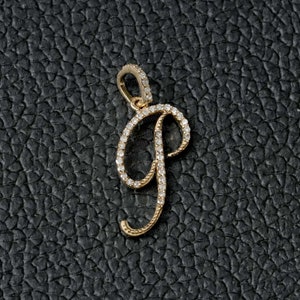 Solid 14k Yellow Gold P Initial Pendant, Pave Diamond P Letter Jewelry ...