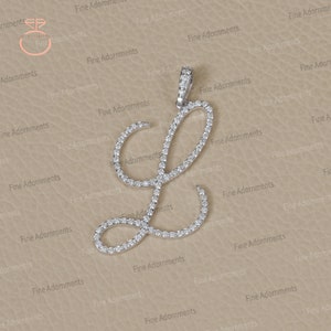 Solid 14k White Gold Big L Initial Pendant Pave Diamond Jewelry Gold ...