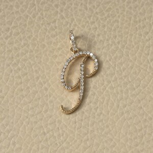 Solid 14k Yellow Gold P Initial Pendant, Pave Diamond P Letter Jewelry ...