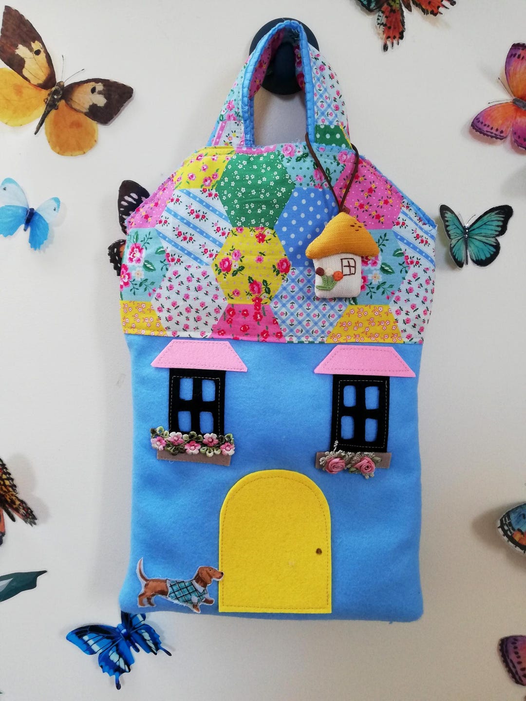 Small Felt Bag With House Design and Patchwork Details, Cute and Unique ...