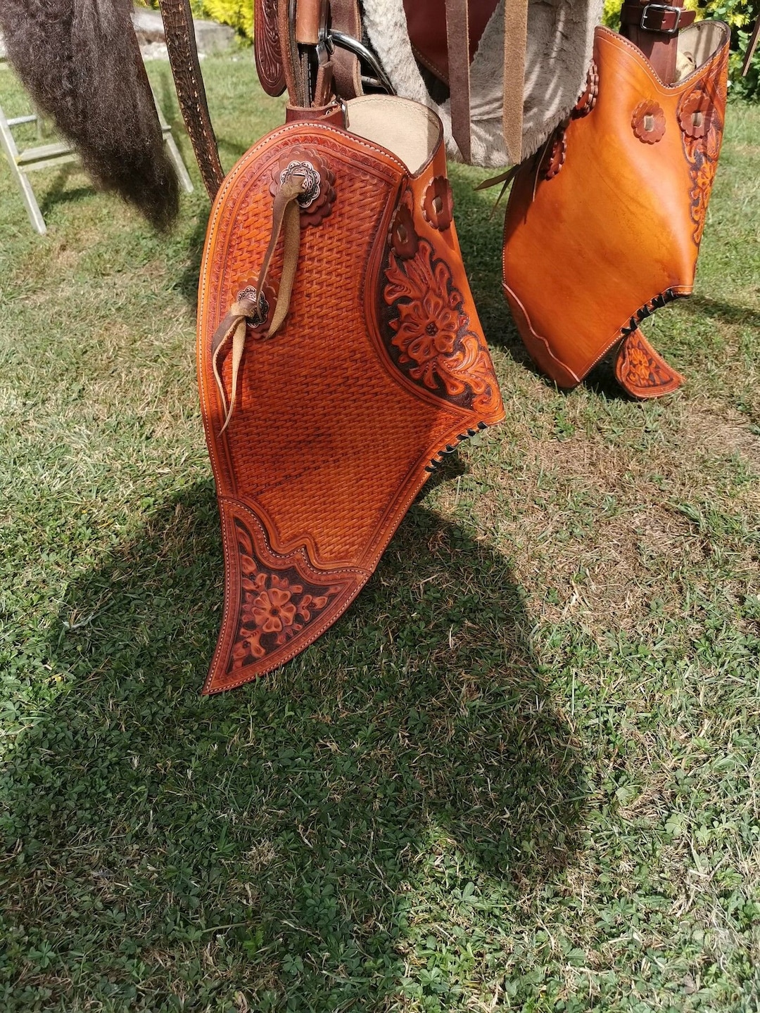 Custom Made Western Saddle Tapaderos Stirrups Leather Handmade Sewn ...