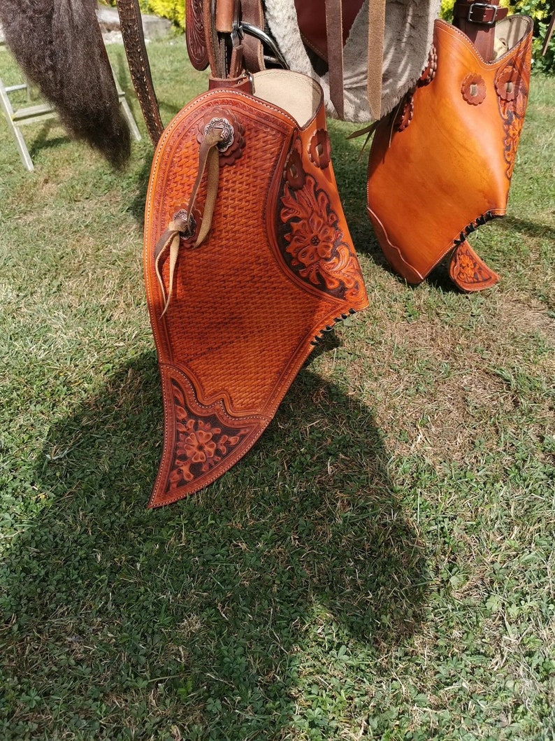 Custom Made Western Saddle Tapaderos Stirrups Leather Handmade Sewn ...