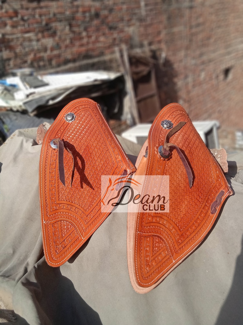Custom Made Western Saddle Tapaderos Stirrups Leather Handmade Sewn ...