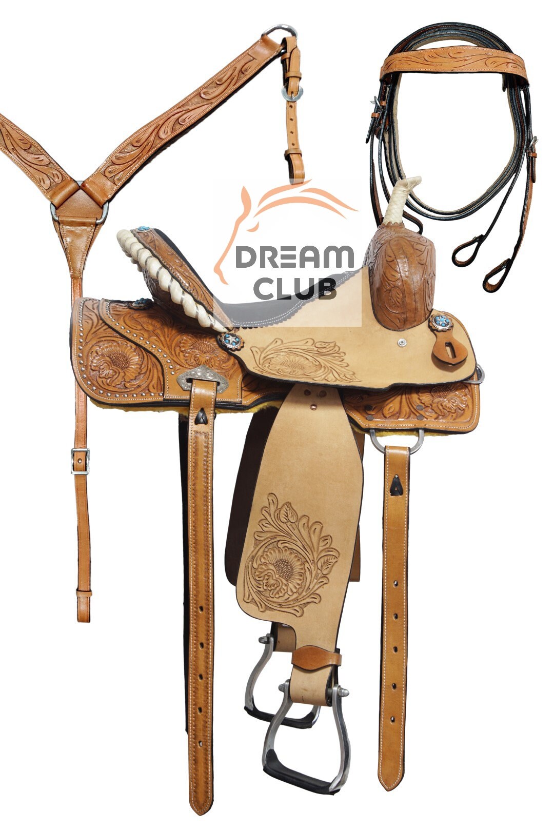 Western Saddle Leather Horse Barrel Saddle Tack Set 10 Inch 18 Inch ...