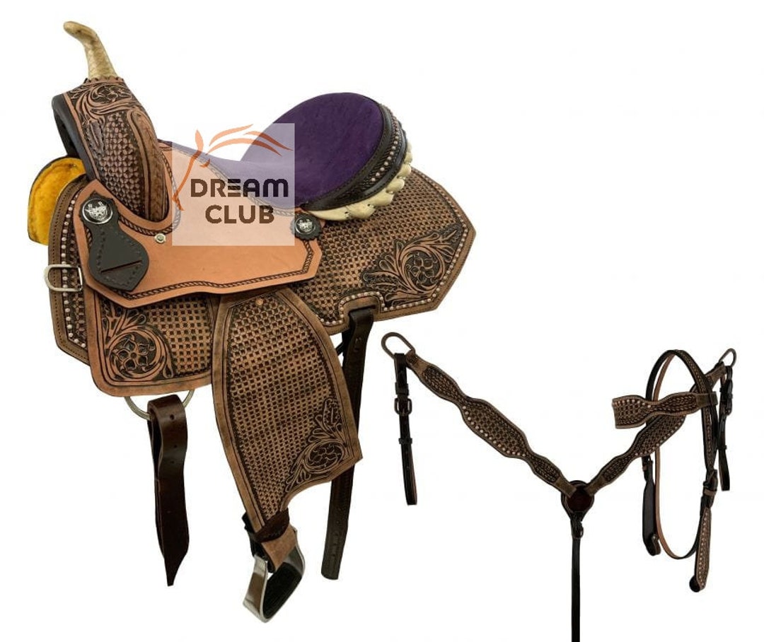 Western Saddle Leather Horse Barrel Saddle Tack Set 10 Inch 18 Inch ...