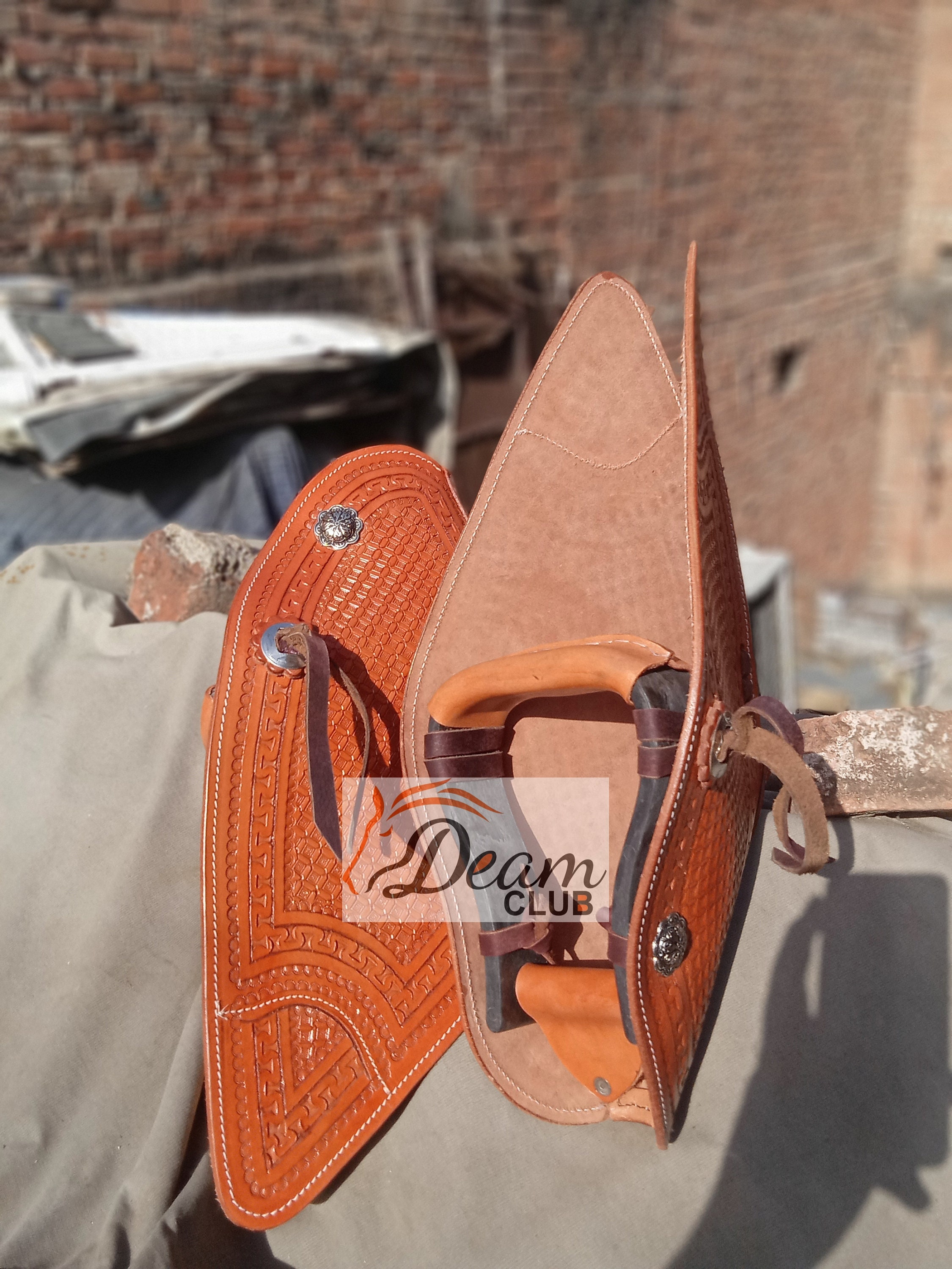 Custom Made Western Saddle Tapaderos Stirrups Leather Handmade Sewn ...