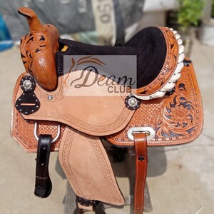 Custom Made Western Saddle Tapaderos Stirrups Leather Handmade Sewn ...