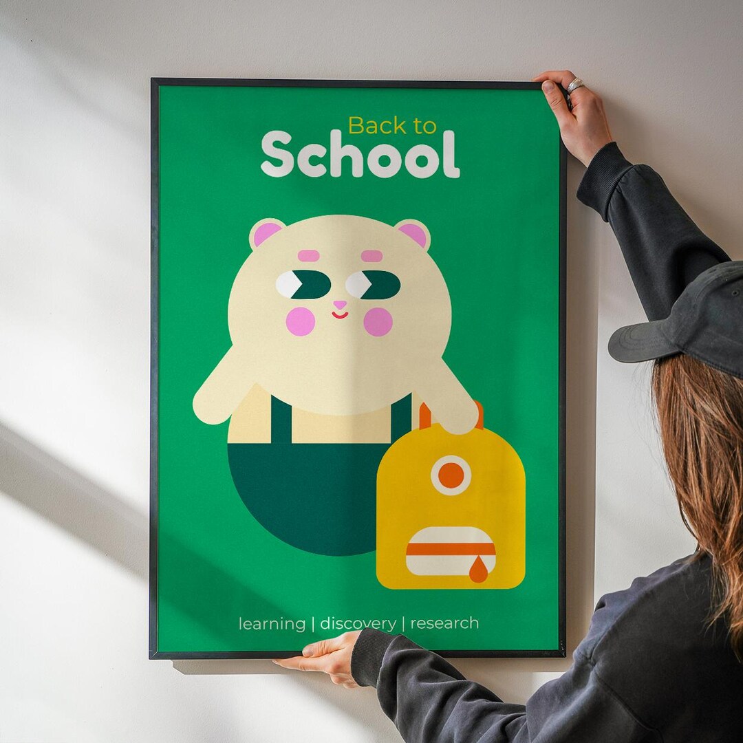 Cute Bear With Backpack Poster | First Day of School Wall Art ...
