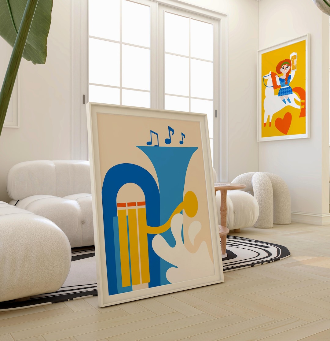 Tuba Instrument Poster | Retro Music Wall Art | Music Festival Print ...