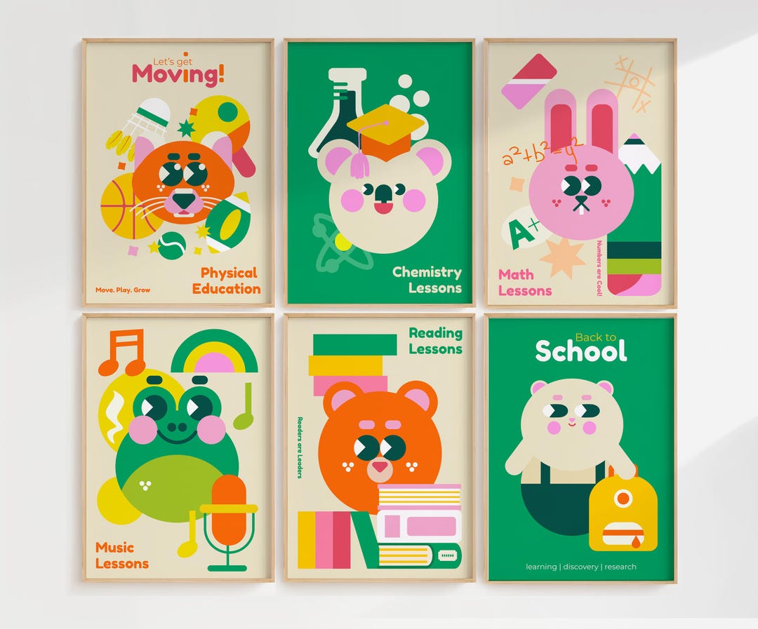 Cute Classroom Animal Subject Posters | Set of 6 | Teacher Wall Art ...