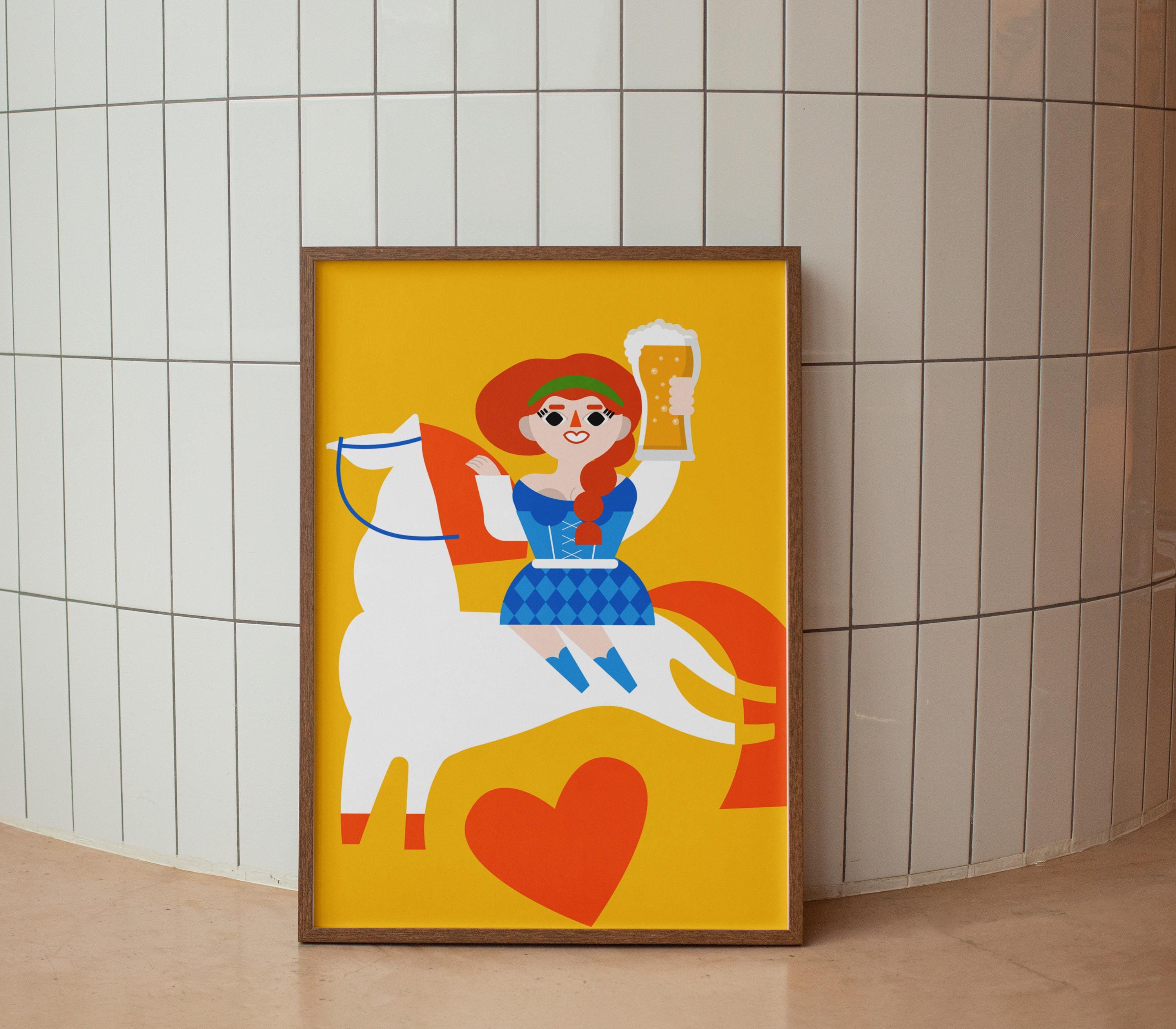 Retro Beer Wall Art, Bavarian Woman With Beer, Oktoberfest Poster, Beer ...