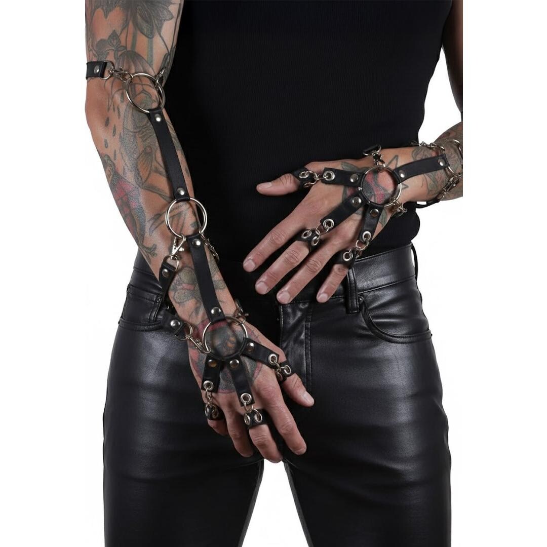 Unusual Men's Hand and Arm Harness - Elastic and Ring Detail - Rave ...