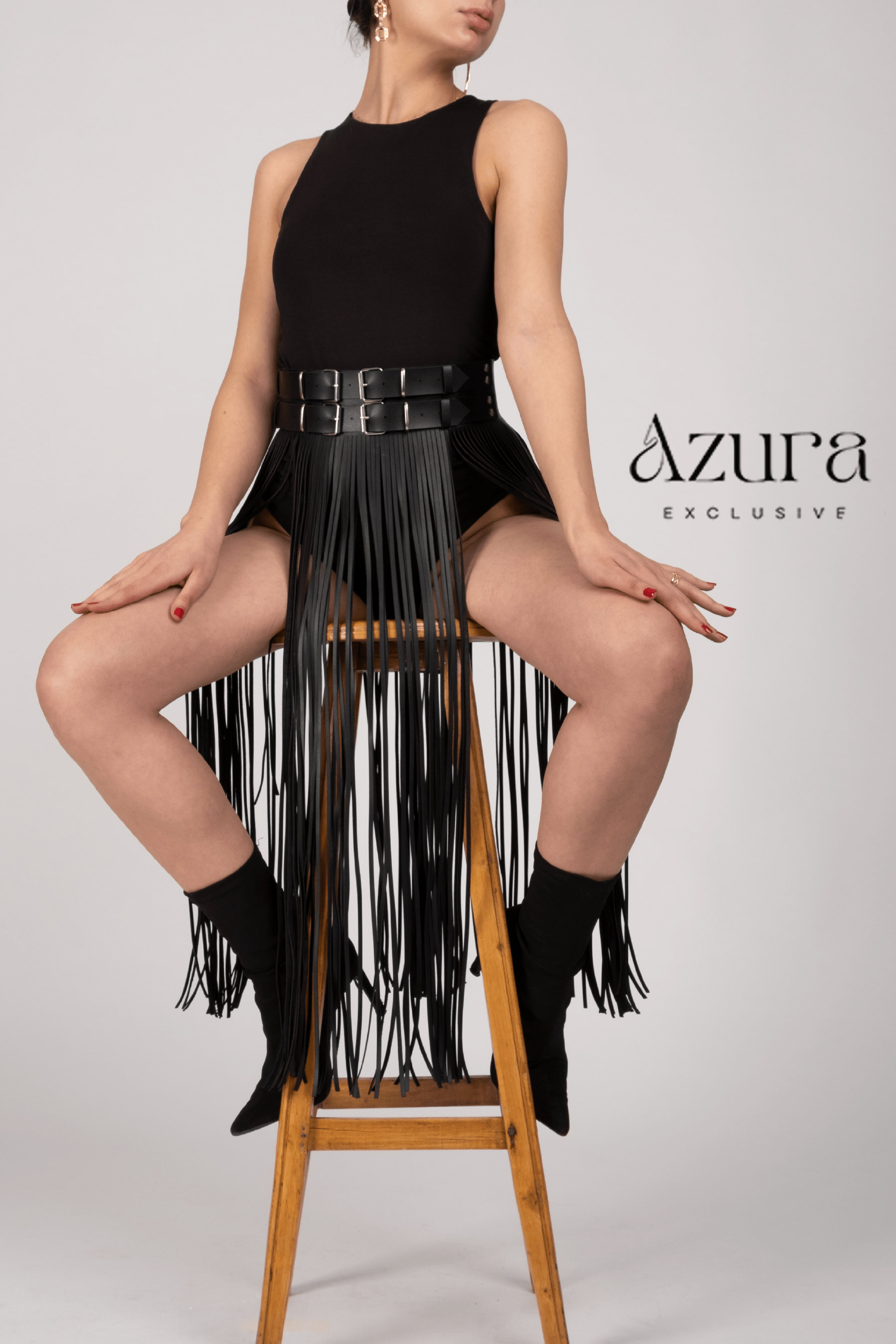 High Waist Long Leather Fringe Skirt Harness for Women - Festival ...