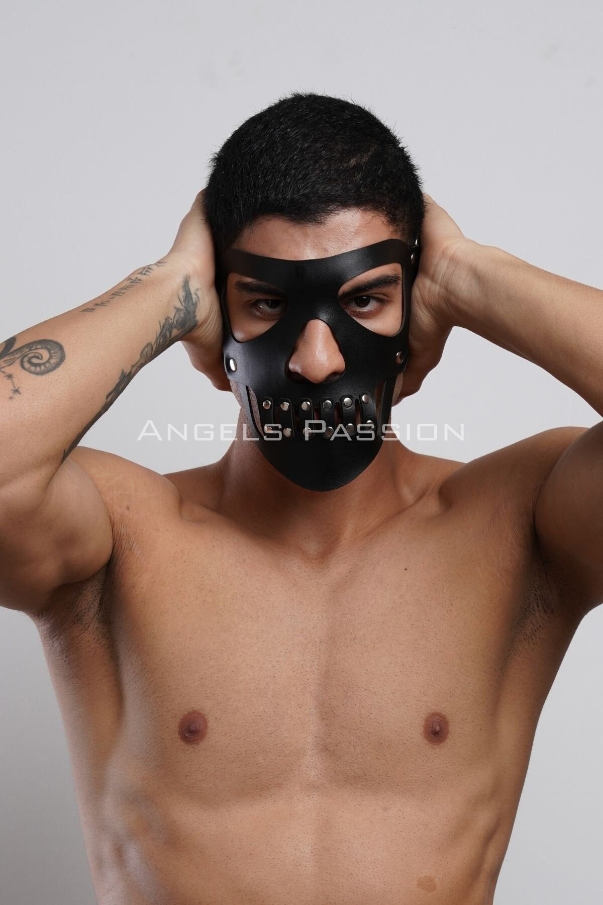Men's Leather Sexy Mask Head Harness Men Horror Party Mask - Etsy