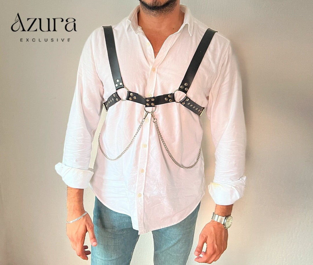 Versatile Men's Leather Bulldog Chest Harness Chain and - Etsy