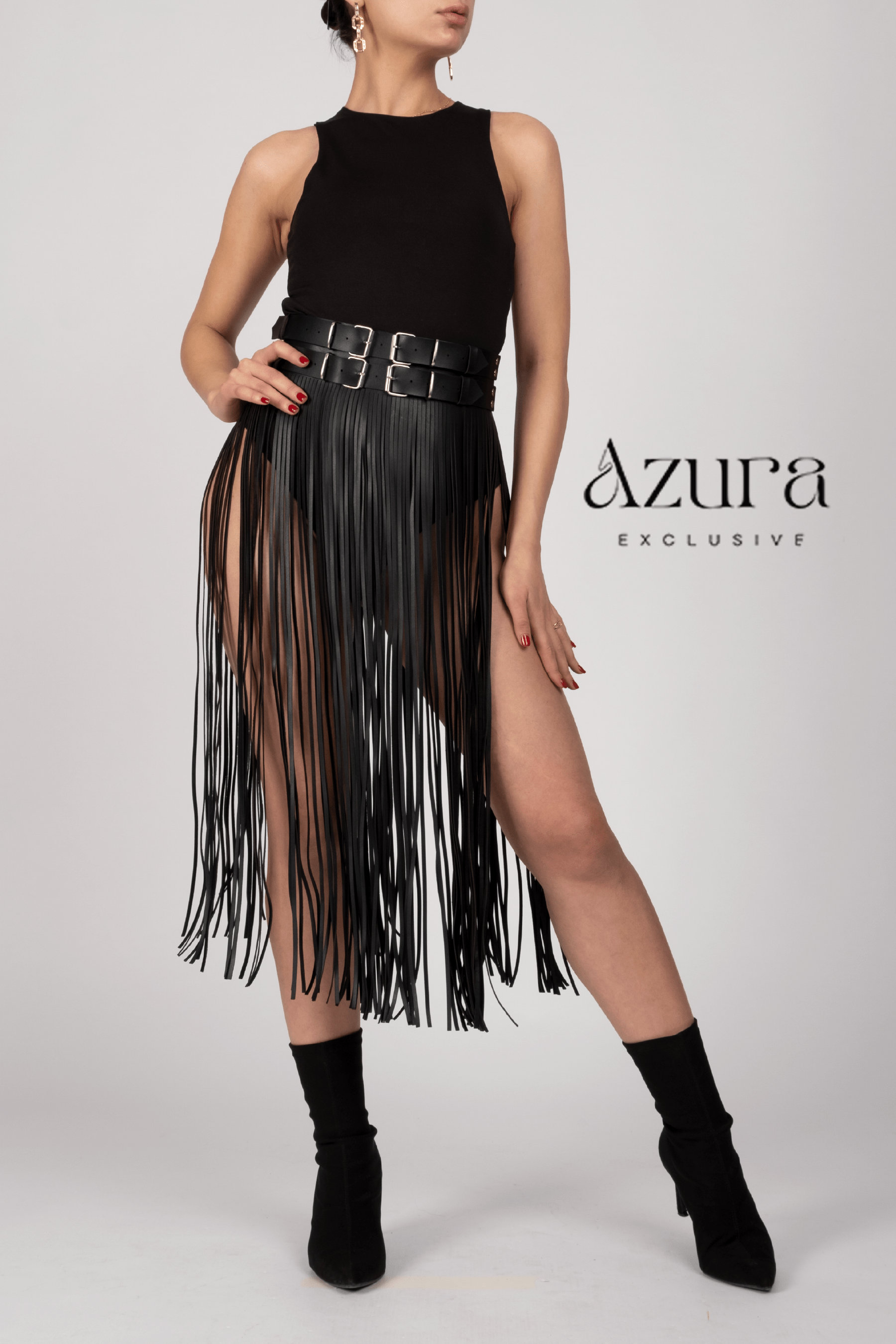 High Waist Long Leather Fringe Skirt Harness for Women - Festival ...