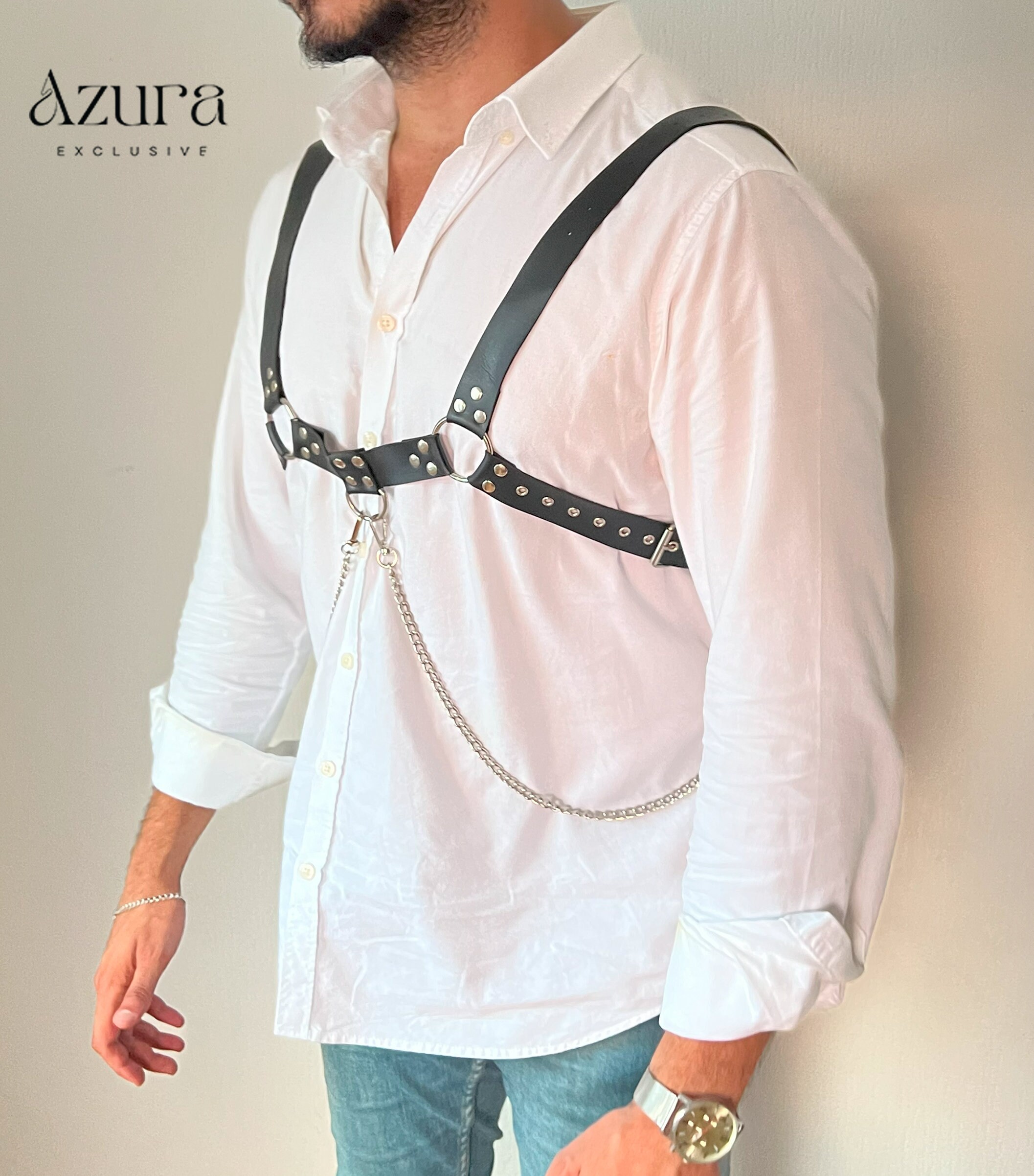 Versatile Men's Leather Bulldog Chest Harness Chain and - Etsy