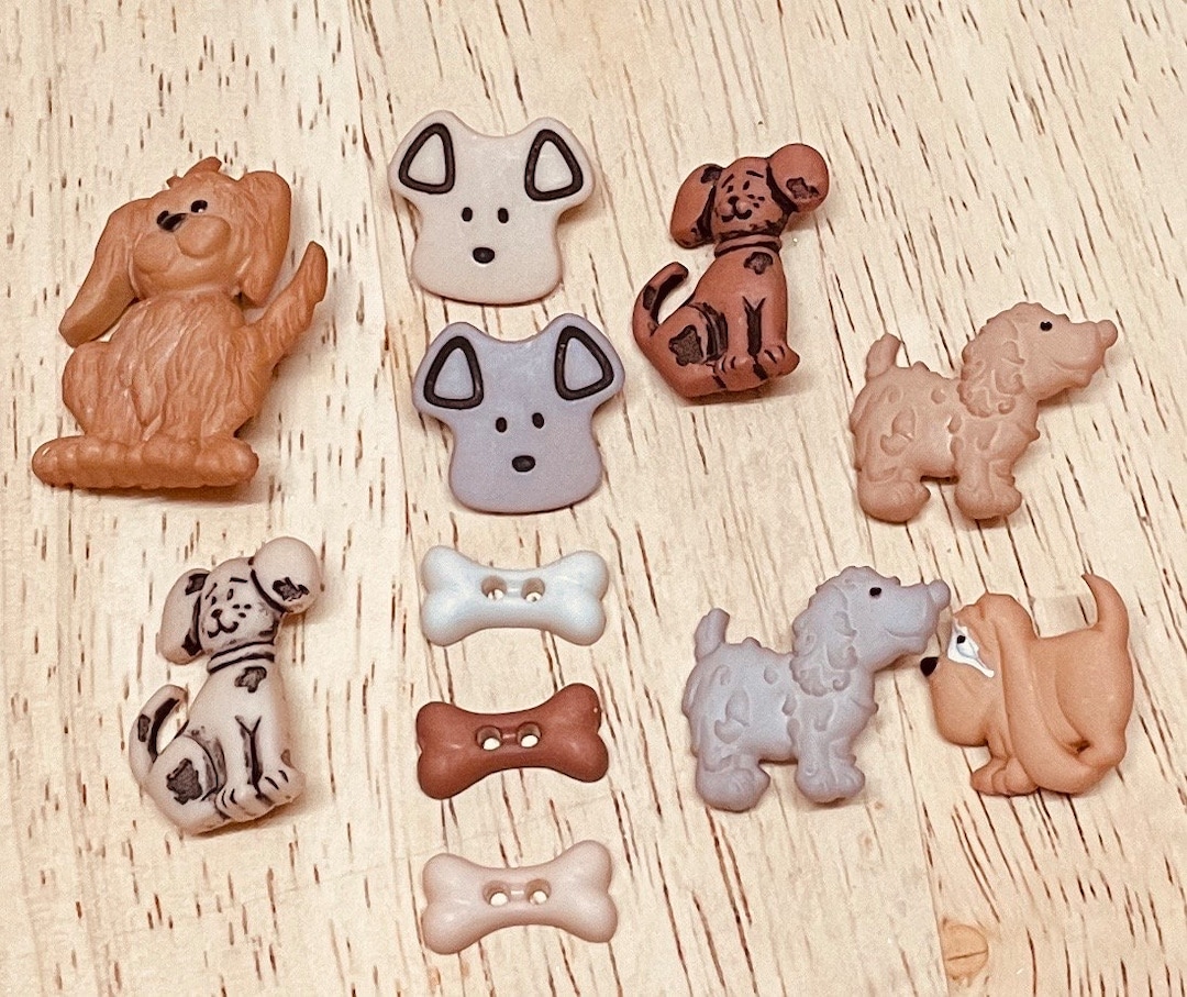 Adorable Dog Buttons Dog Bone Buttons Lot of 11 Dog Buttons Shank Back ...