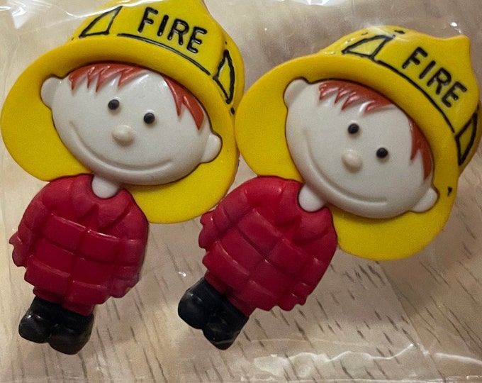 Cute Fireman Buttons Fire Man Adorable Buttons Set of 2 DIY Craft ...