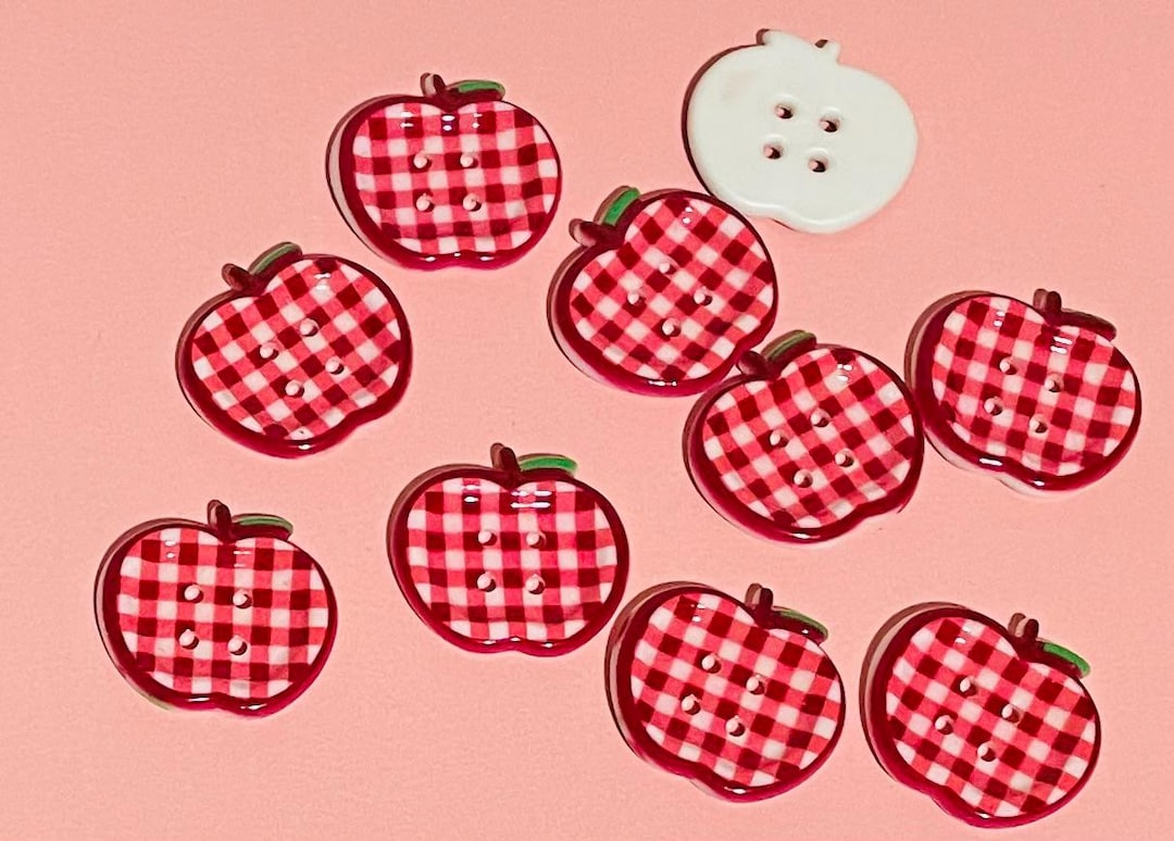 Gorgeous Apple Buttons Lot of 10 Red & White Check Flat Back Cute ...