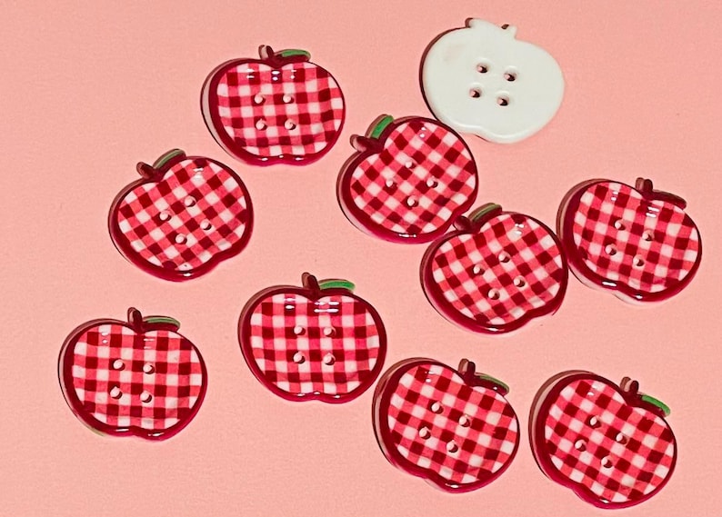 Gorgeous Apple Buttons Lot of 10 Red & White Check Flat Back Cute ...