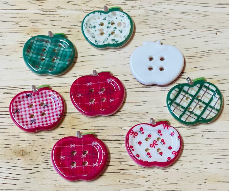 Gorgeous Apple Buttons Lot of 10 Random Multi Coloured Flat Back Cute ...
