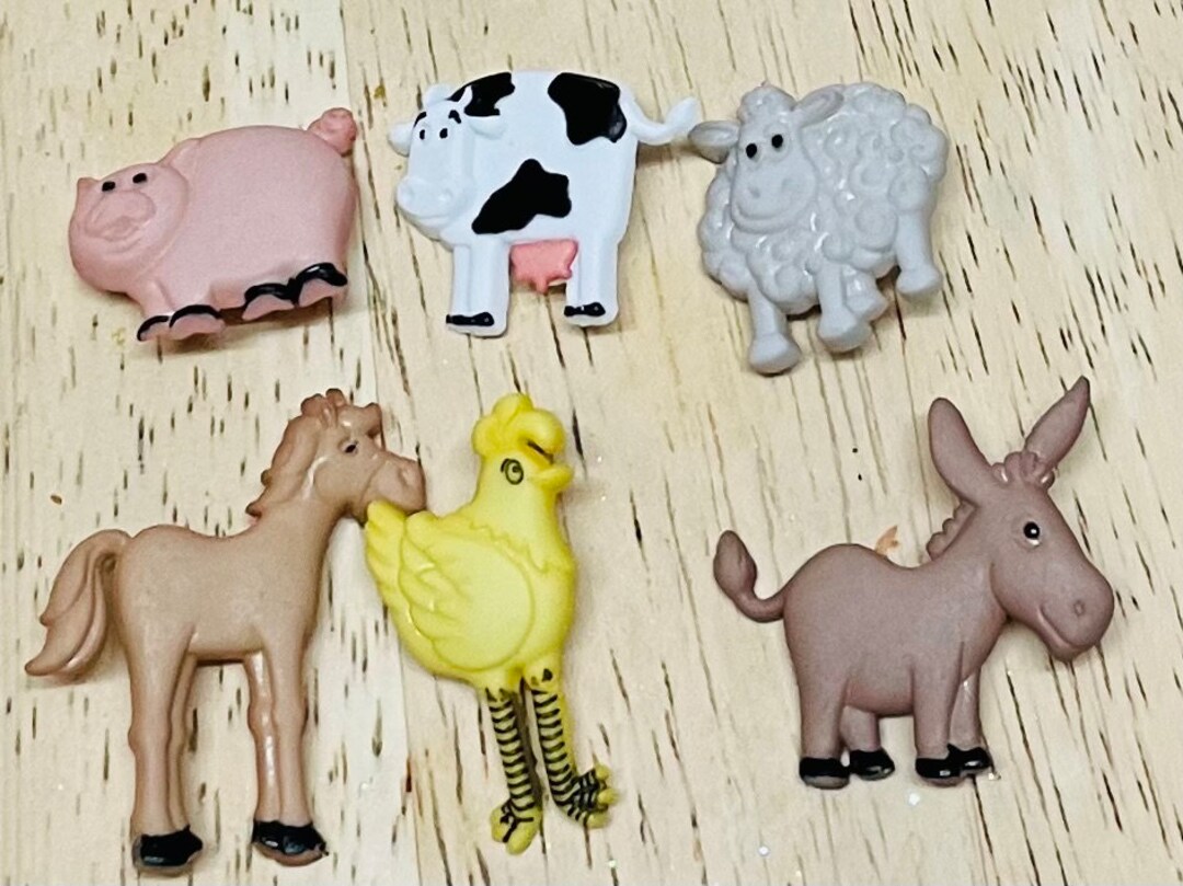 Adorable Farm Yard Animal Buttons Sheep Pig Horse Cow Chook Donkey ...