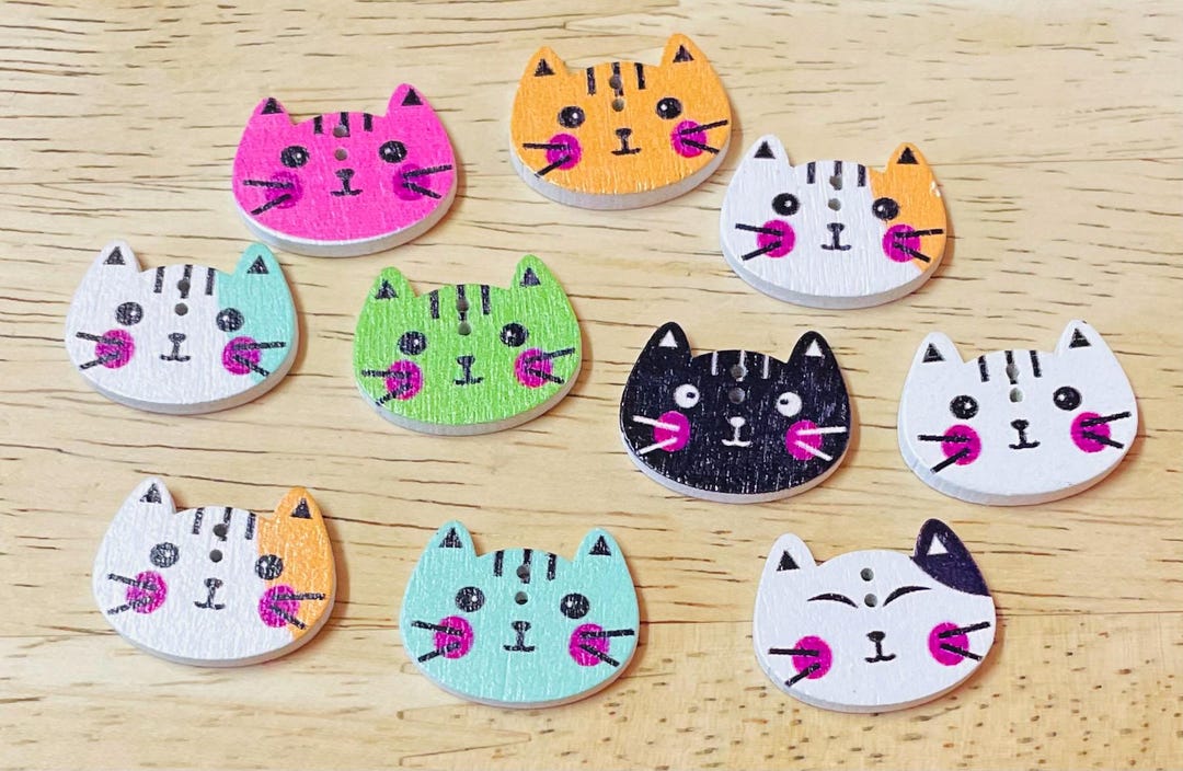 Adorable Cat Kitten Flat Back Buttons Bright Colourful Buttons - Lot of ...