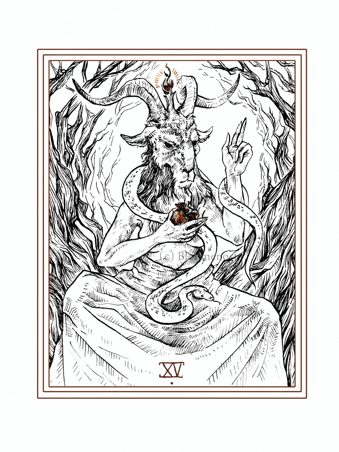 Art Tarot Card Print "xv. the Devil" - Ink Illustration in Black and ...