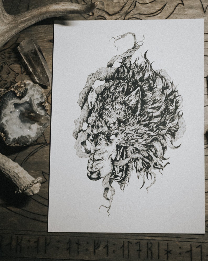 Art Print fenrir Illustration in Black and White - Etsy