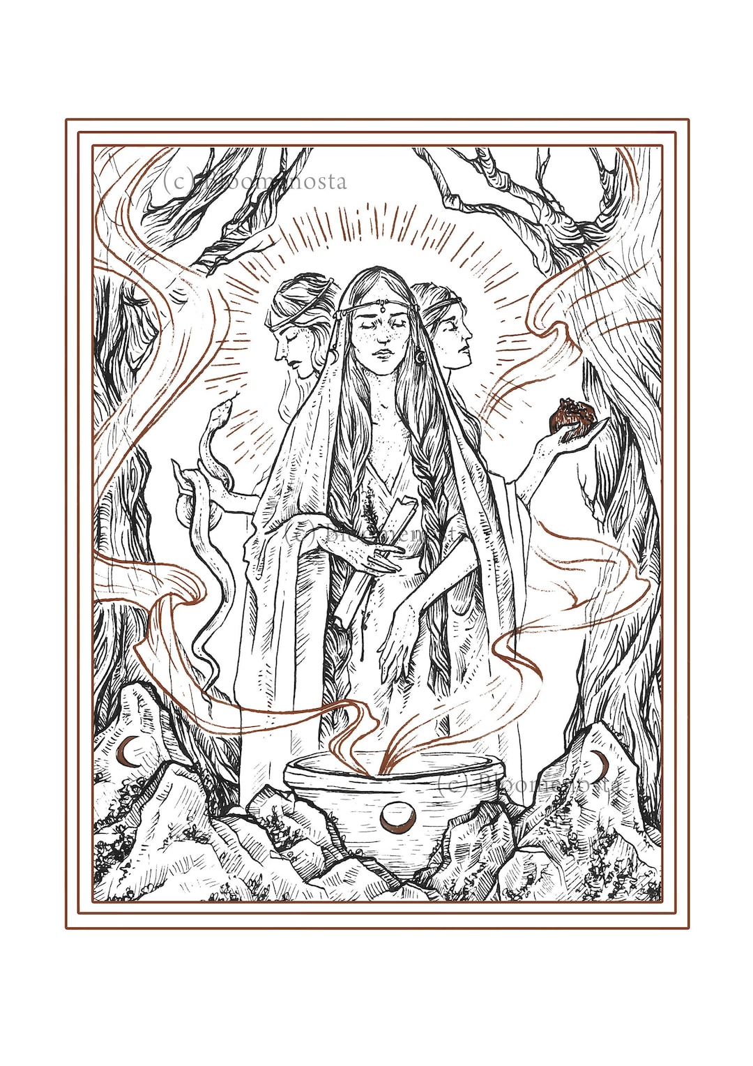 Art Print "ii. HIGH Priestess" - Ink Illustration in Black and White ...