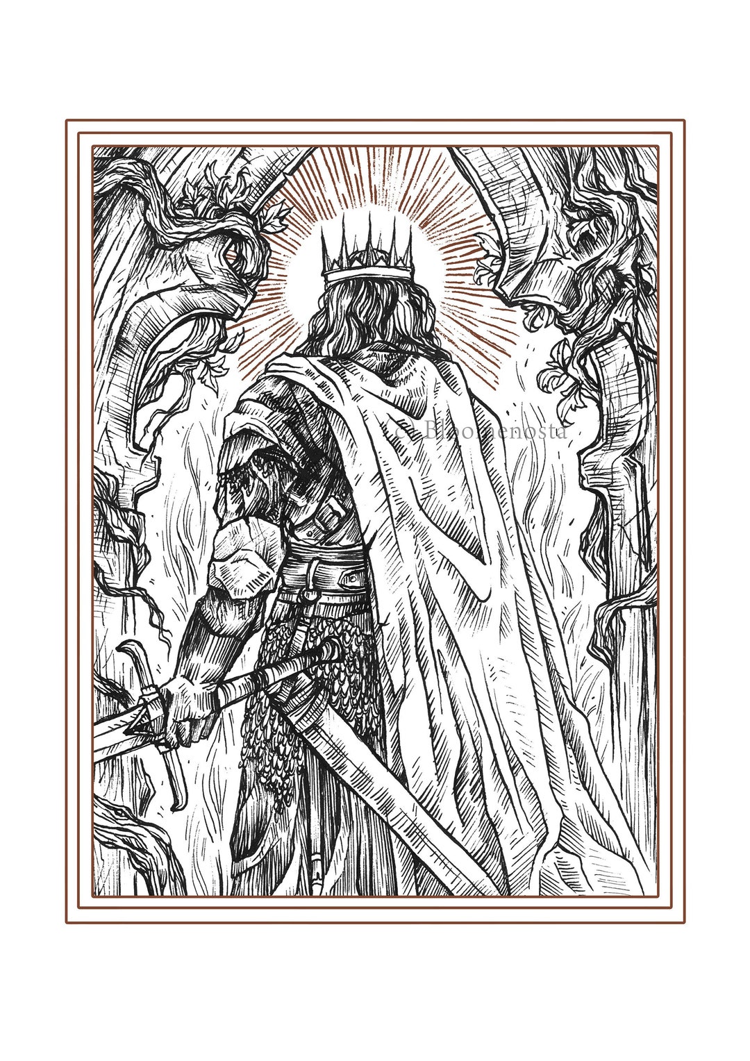 Art Print king OF Swords Ink Illustration in Black and White, Medieval ...