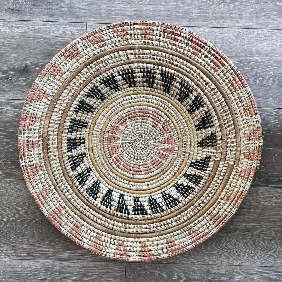 22” Large Flat Wall Basket • Farmhouse Wall Decor • Boho Woven Basket ...
