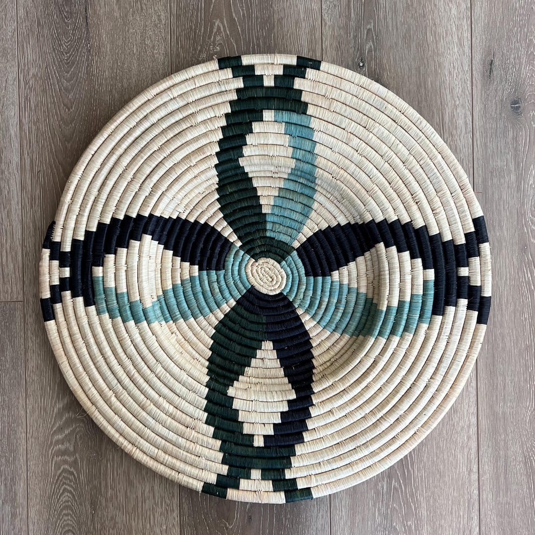 22” Large Flat Wall Basket • Farmhouse Wall Decor • Boho Woven Basket ...