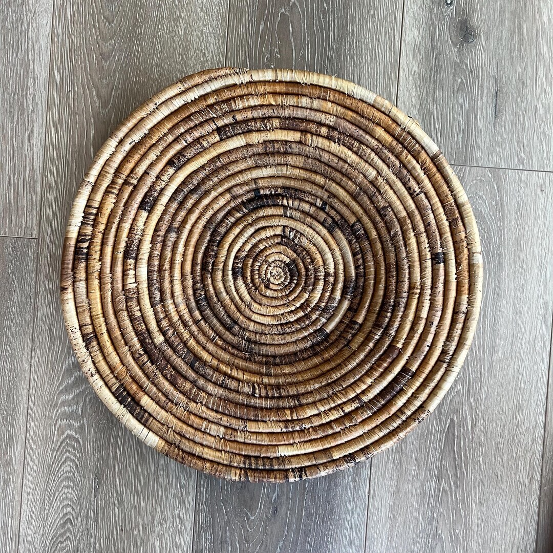 22” Large Flat Wall Basket • Farmhouse Wall Decor • Boho Woven Basket ...