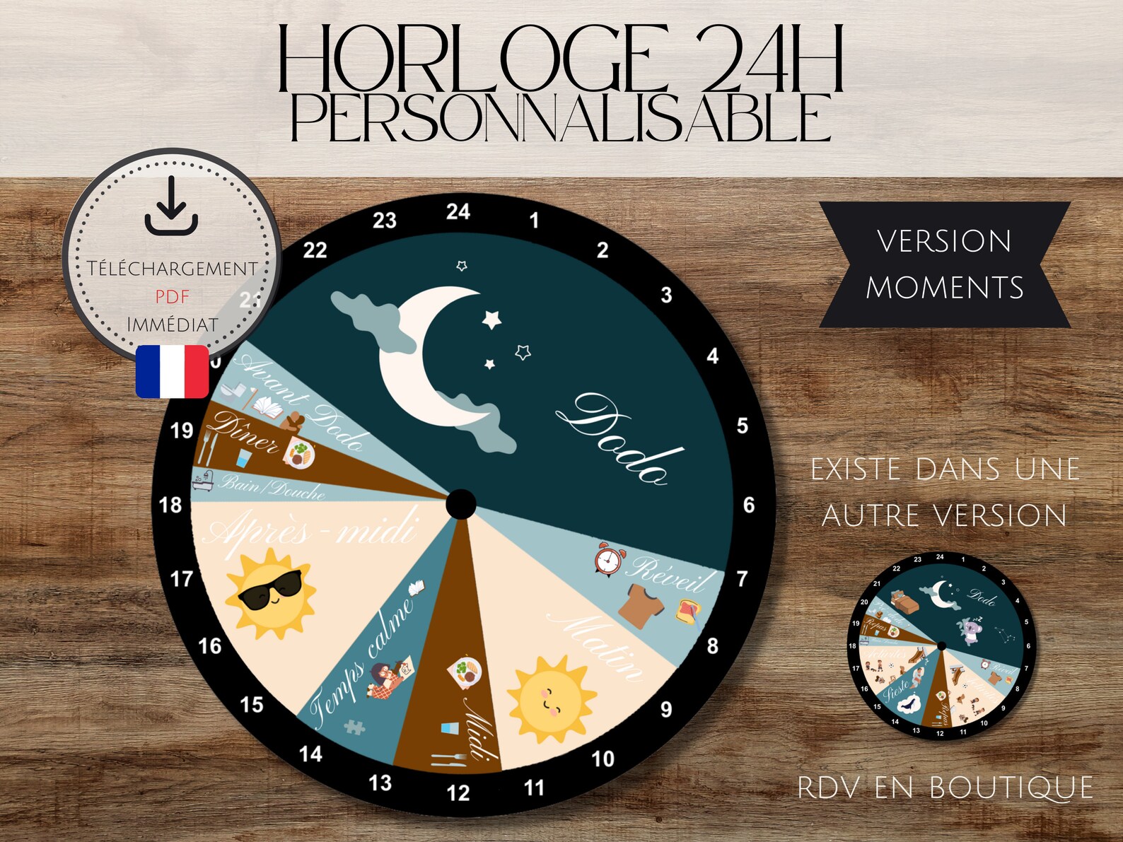 Horloge 24H personnalisable version moments format pdf rythme - Etsy France