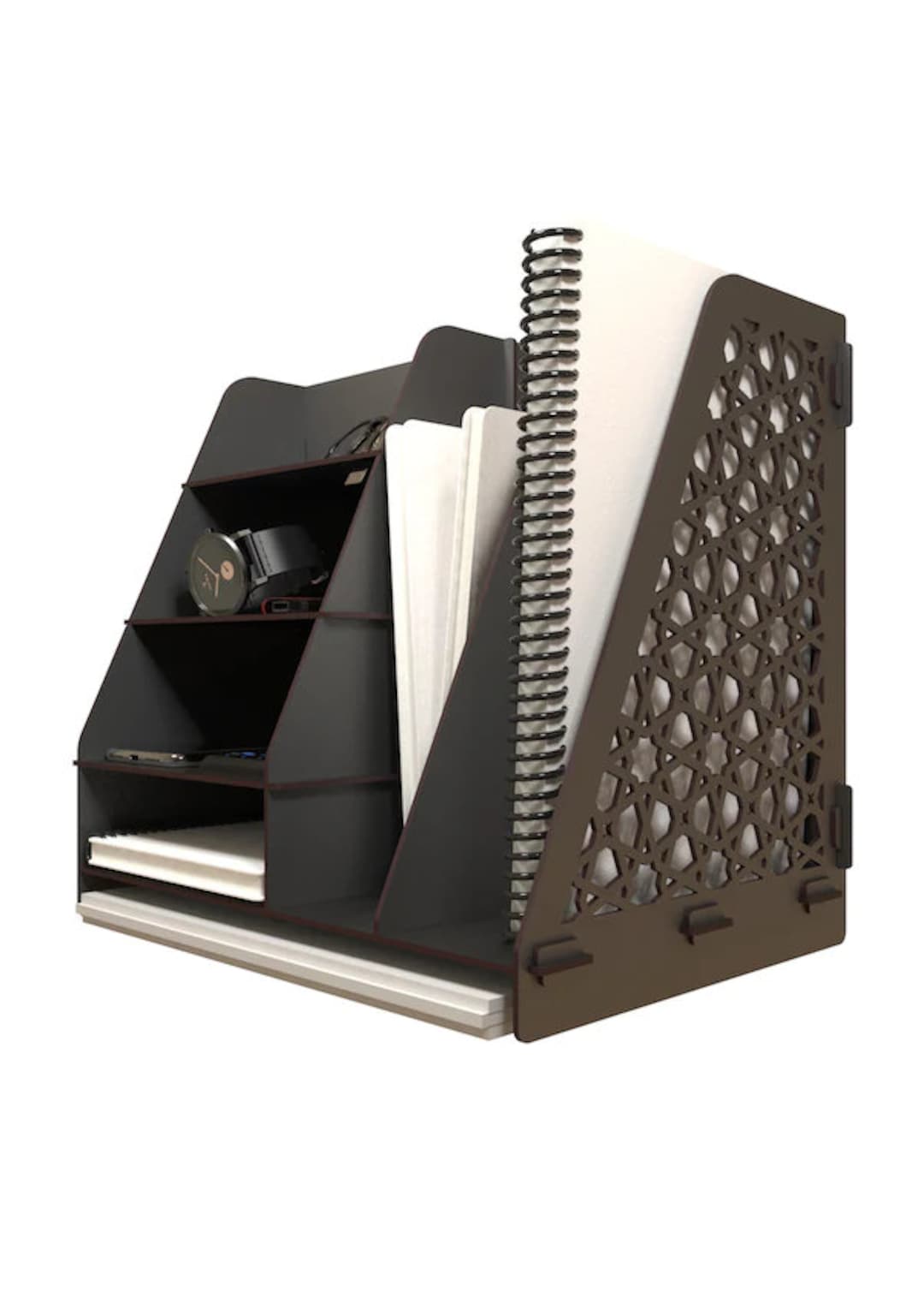 Desk Top Organizer, File Organizer for Desk, Wooden Desk Organizer With ...