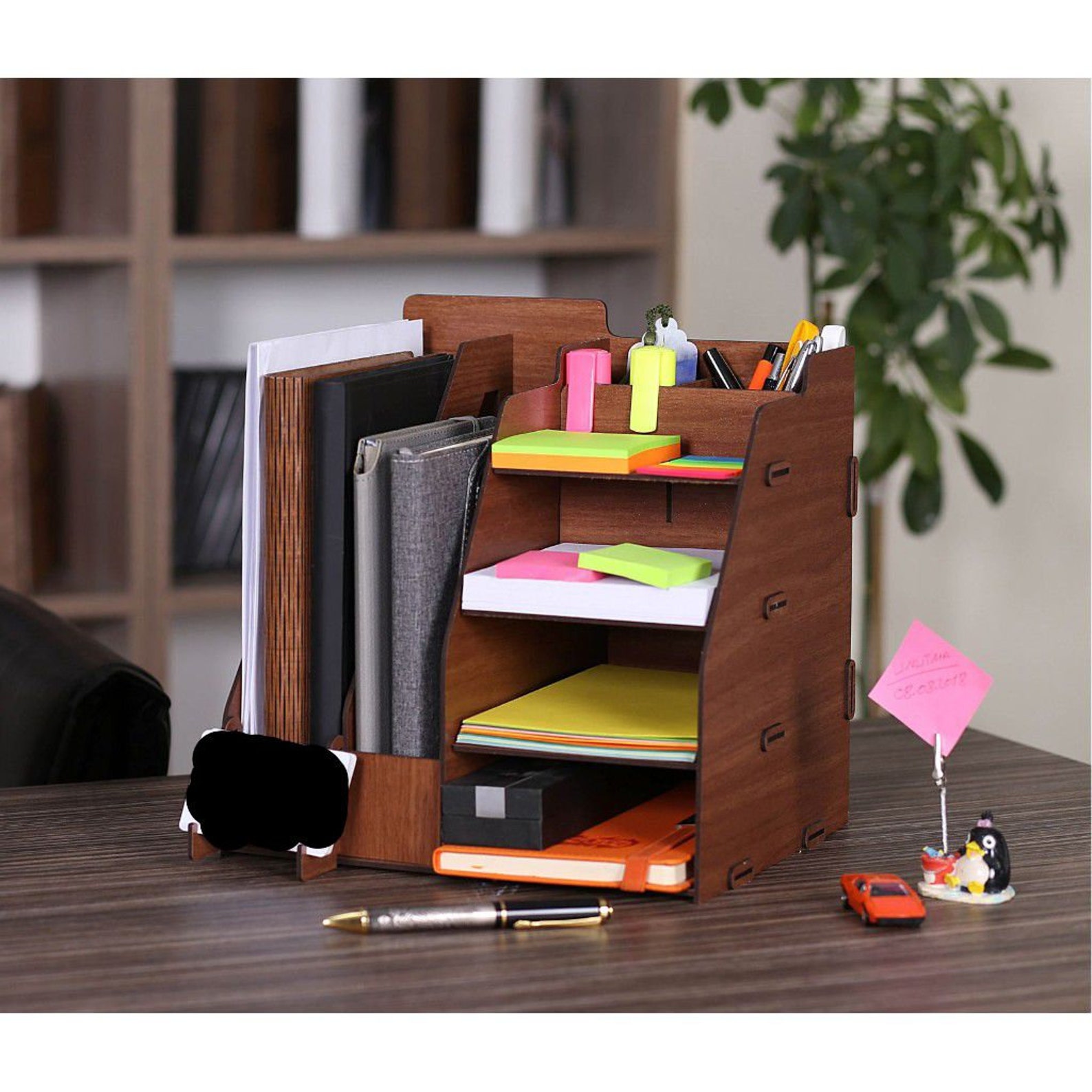 Personalized Desk Organizer, Wooden Desk Organizer With for Stationary ...