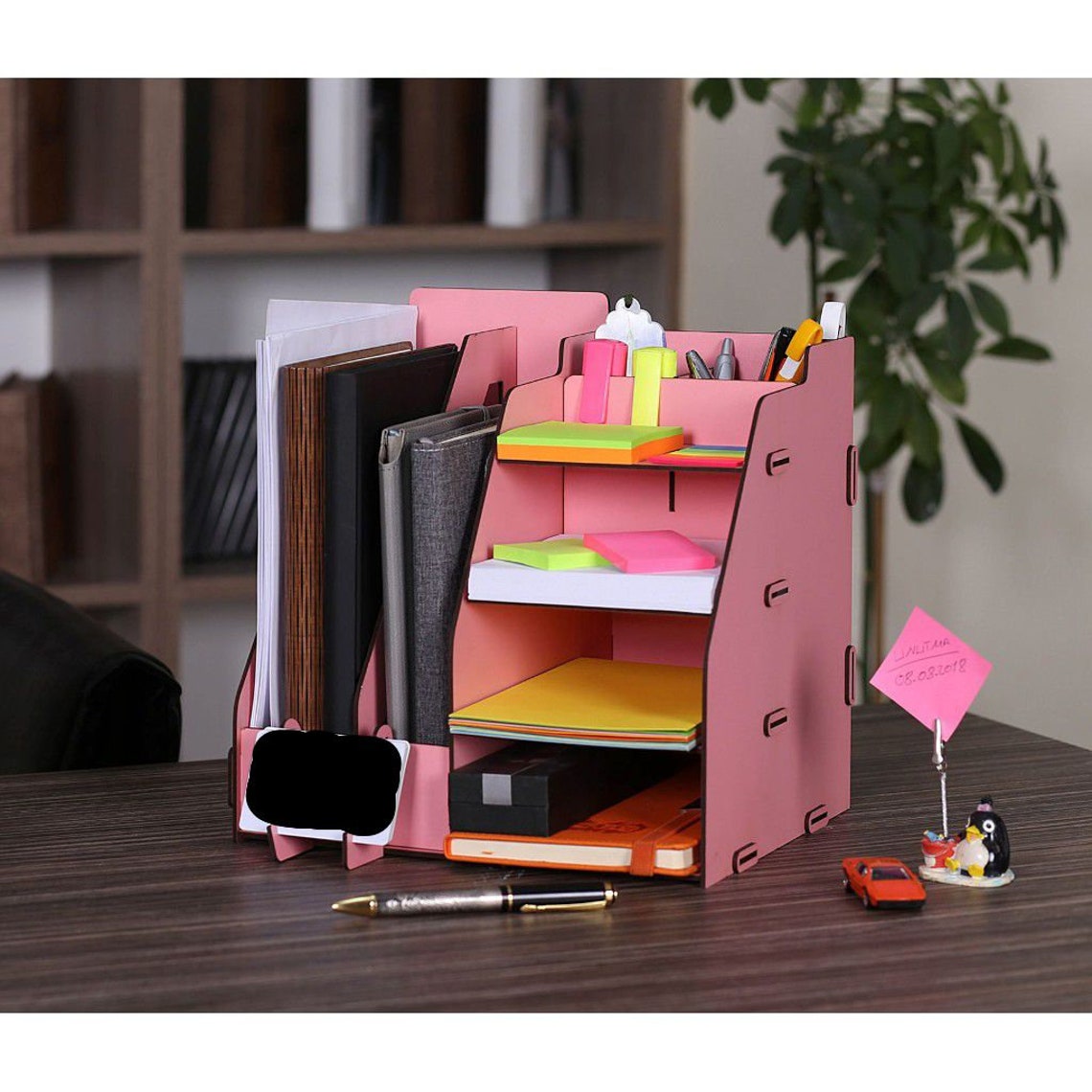 Personalized Desk Organizer, Wooden Desk Organizer With for Stationary ...