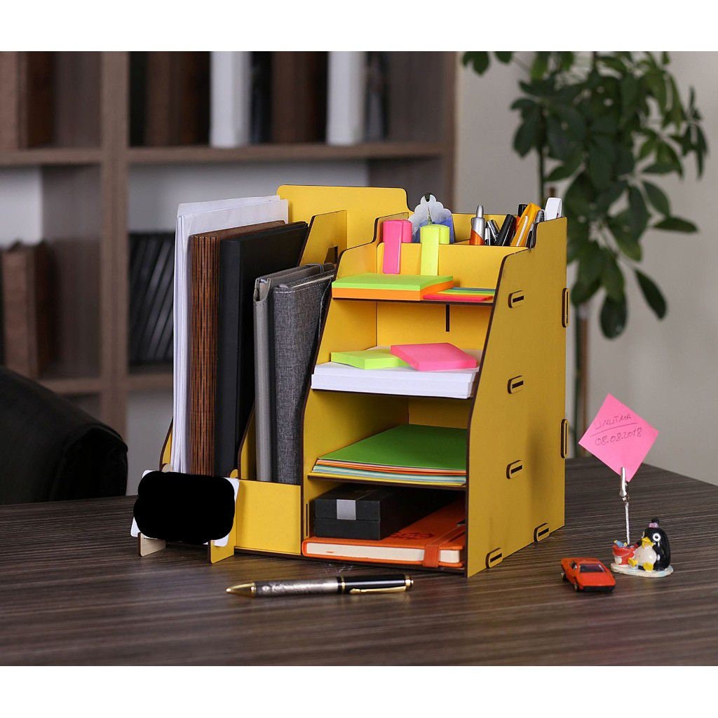 Personalized Desk Organizer, Wooden Desk Organizer With for Stationary ...