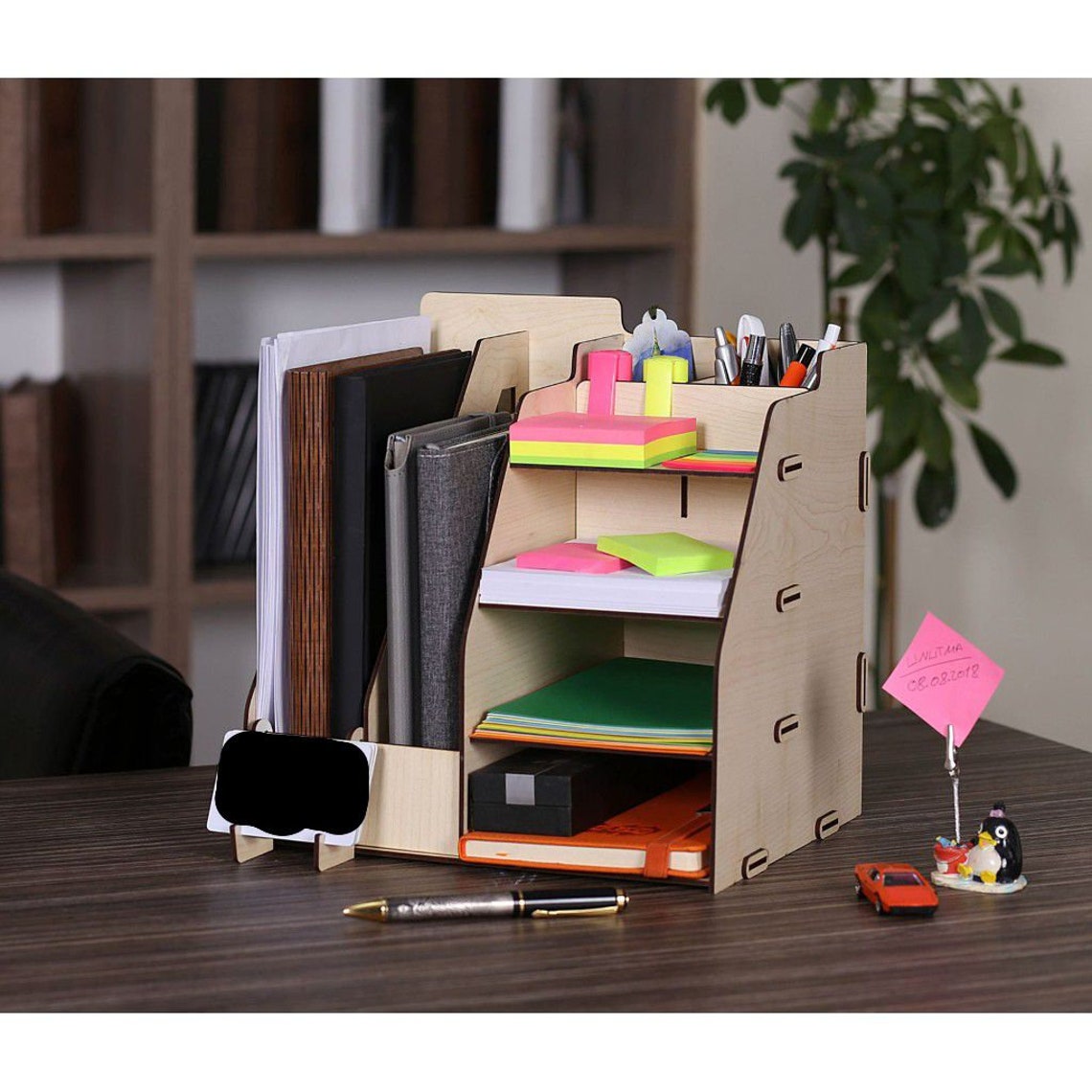 Personalized Desk Organizer, Wooden Desk Organizer With for Stationary ...