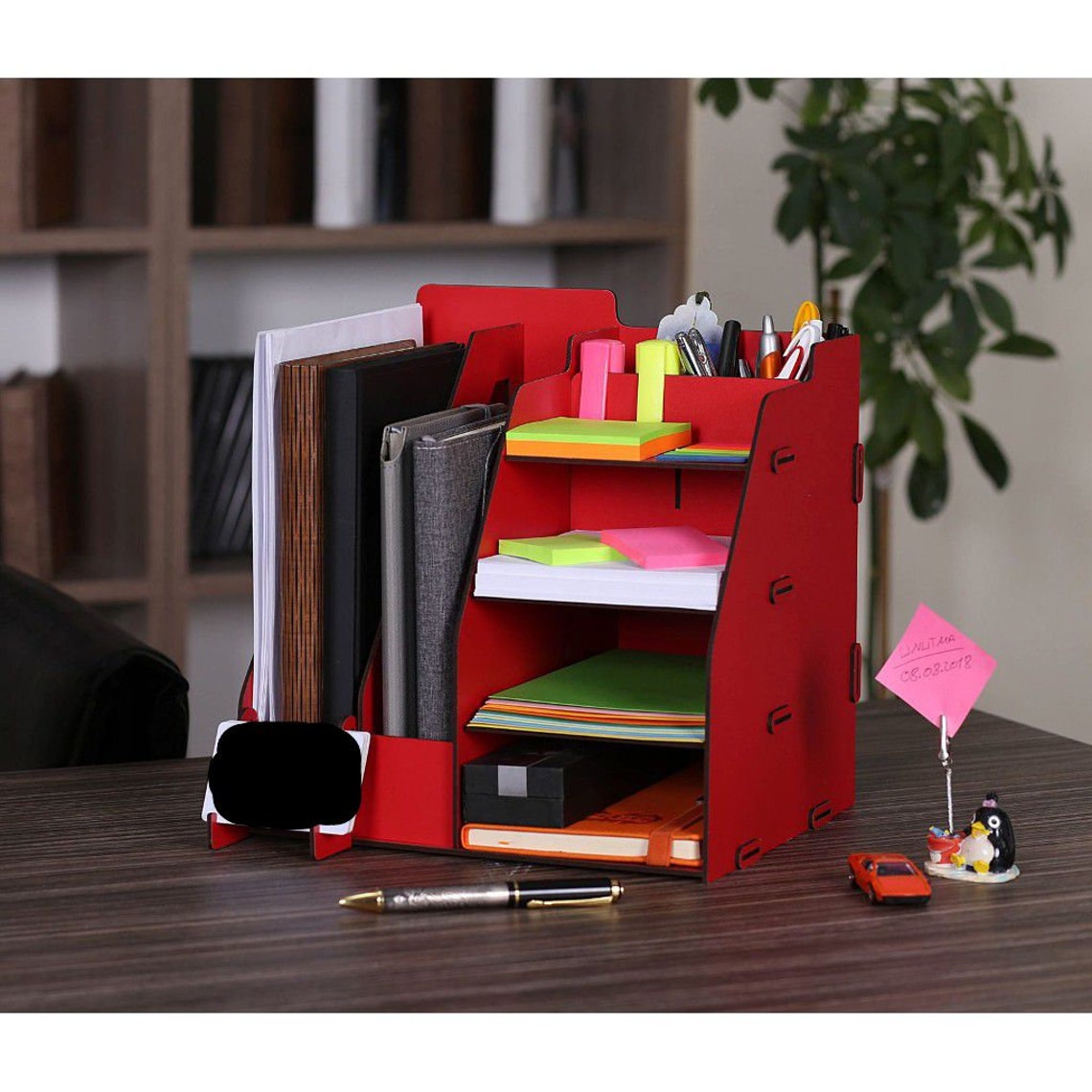 Personalized Desk Organizer, Wooden Desk Organizer With for Stationary ...